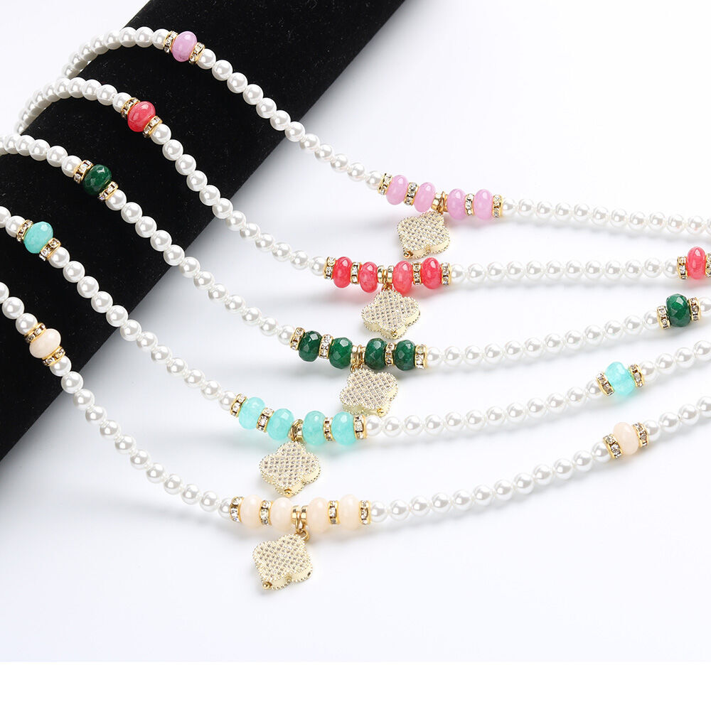Buy Wholesale China Pearl Bead Diamond Four Leaf Clover Necklace Women ...