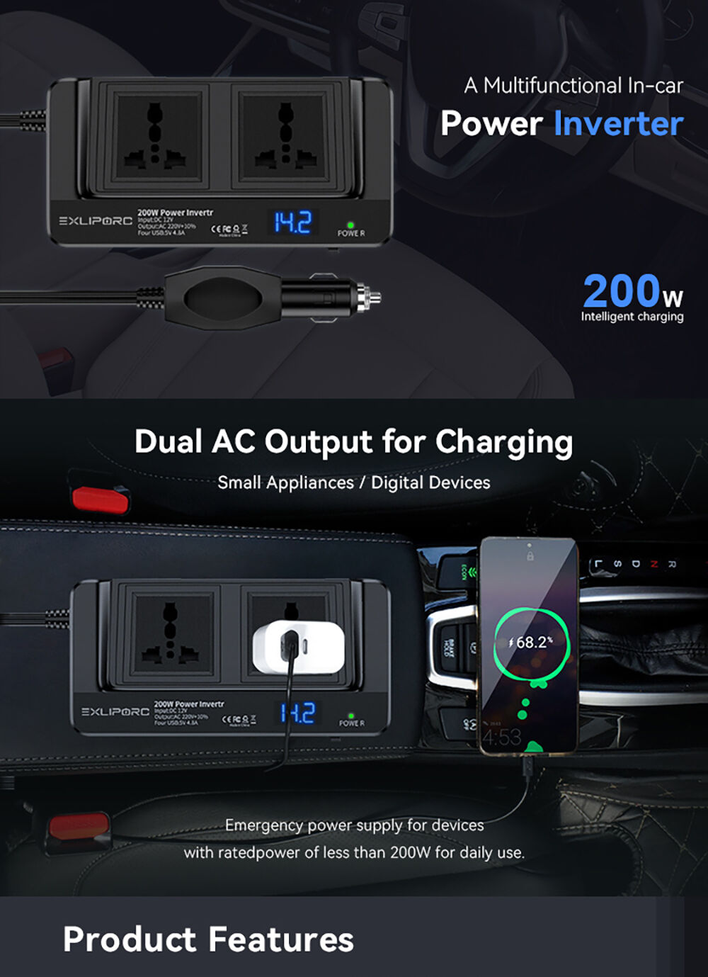 Buy Wholesale China Exliporc 200w Ac Car Power Inverter 12v 24v To 110v ...