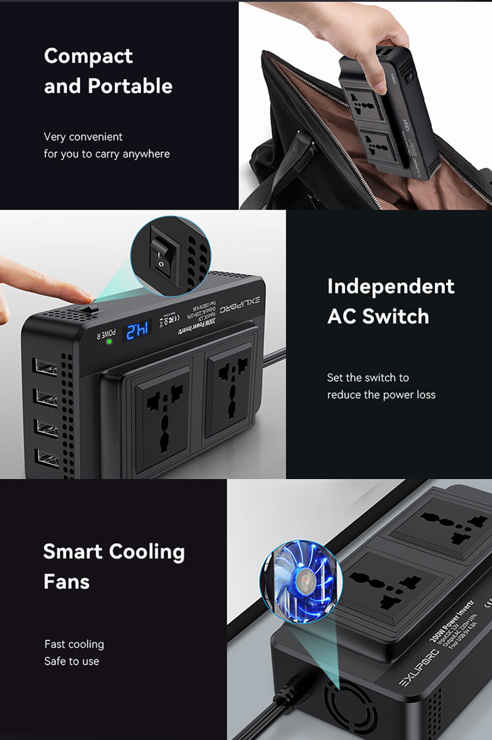 Buy Wholesale China Exliporc 200w Ac Car Power Inverter 12v 24v To 110v ...