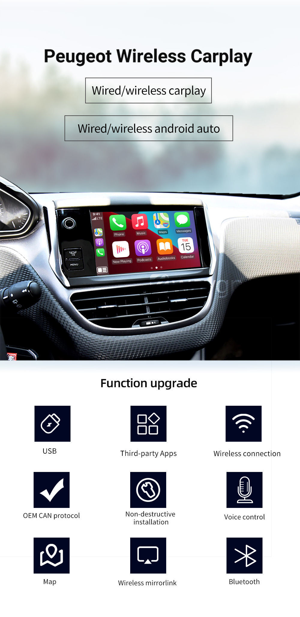 Multimedia Android Auto Wireless Carplay Interface Box For Peugeot ...