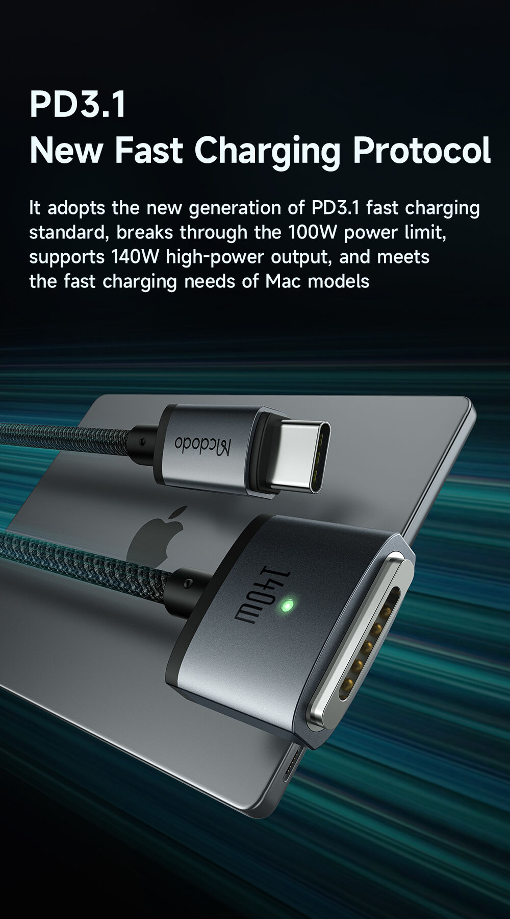 Buy Wholesale China Mcdodo New Metal Usb-c To Magsafe 3 2m 140w Pd3.1 ...