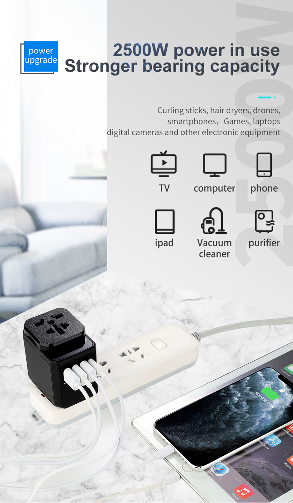 Buy Wholesale China Hot Sale Grounded Pin 10a 4 Usb Port Travel Plug ...
