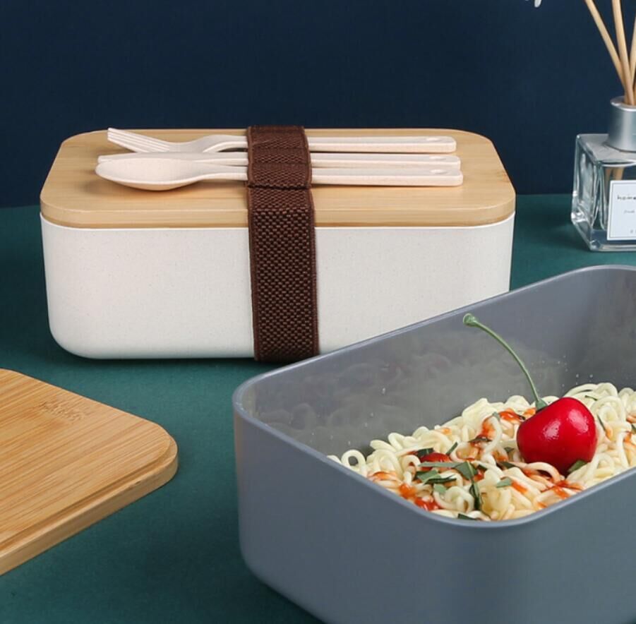 Custom Eco-friendly Plastic Lunch Box With Bamboo Lids And Rubber Band ...