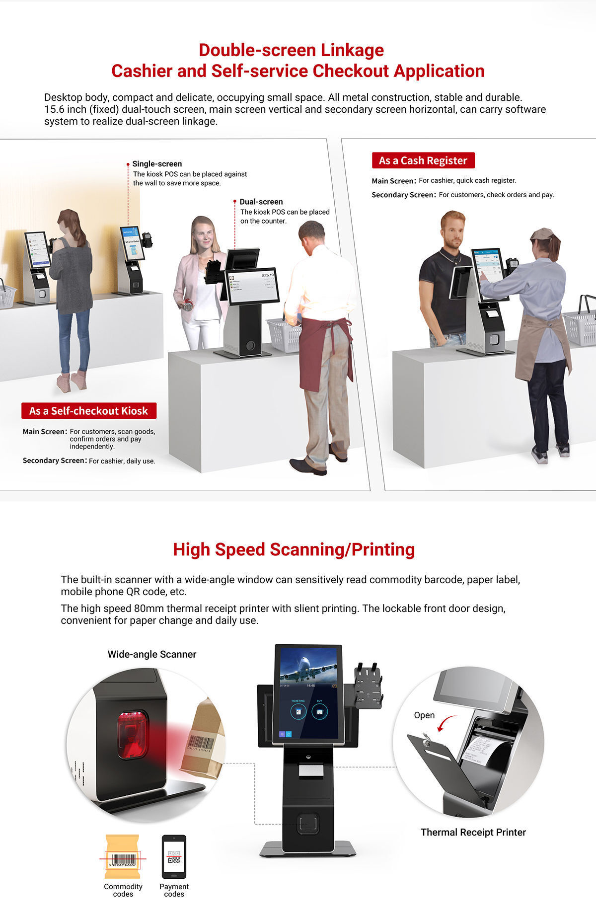 15.6 Inches Touch Screen Payment Terminal Self Service Ordering Pos ...