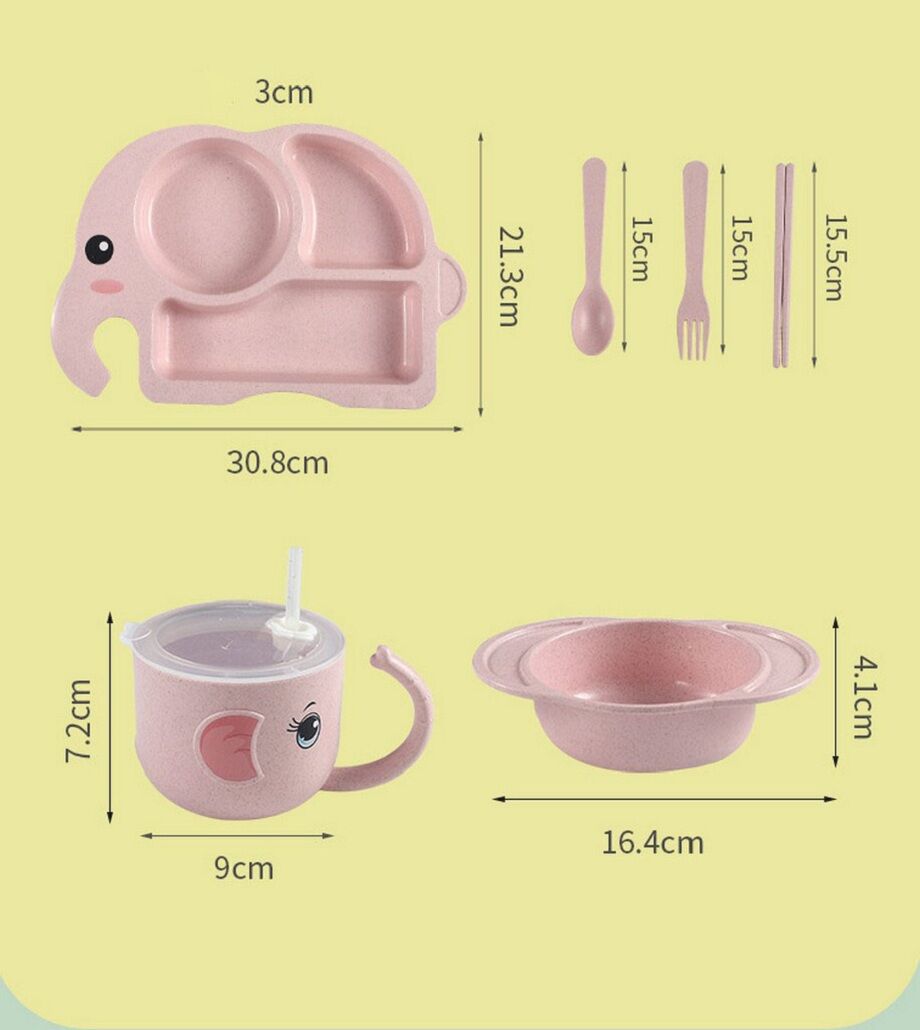 Kids Dinnerware Set Wheat Straw Baby Feeding Set For Kids And Toddlers ...