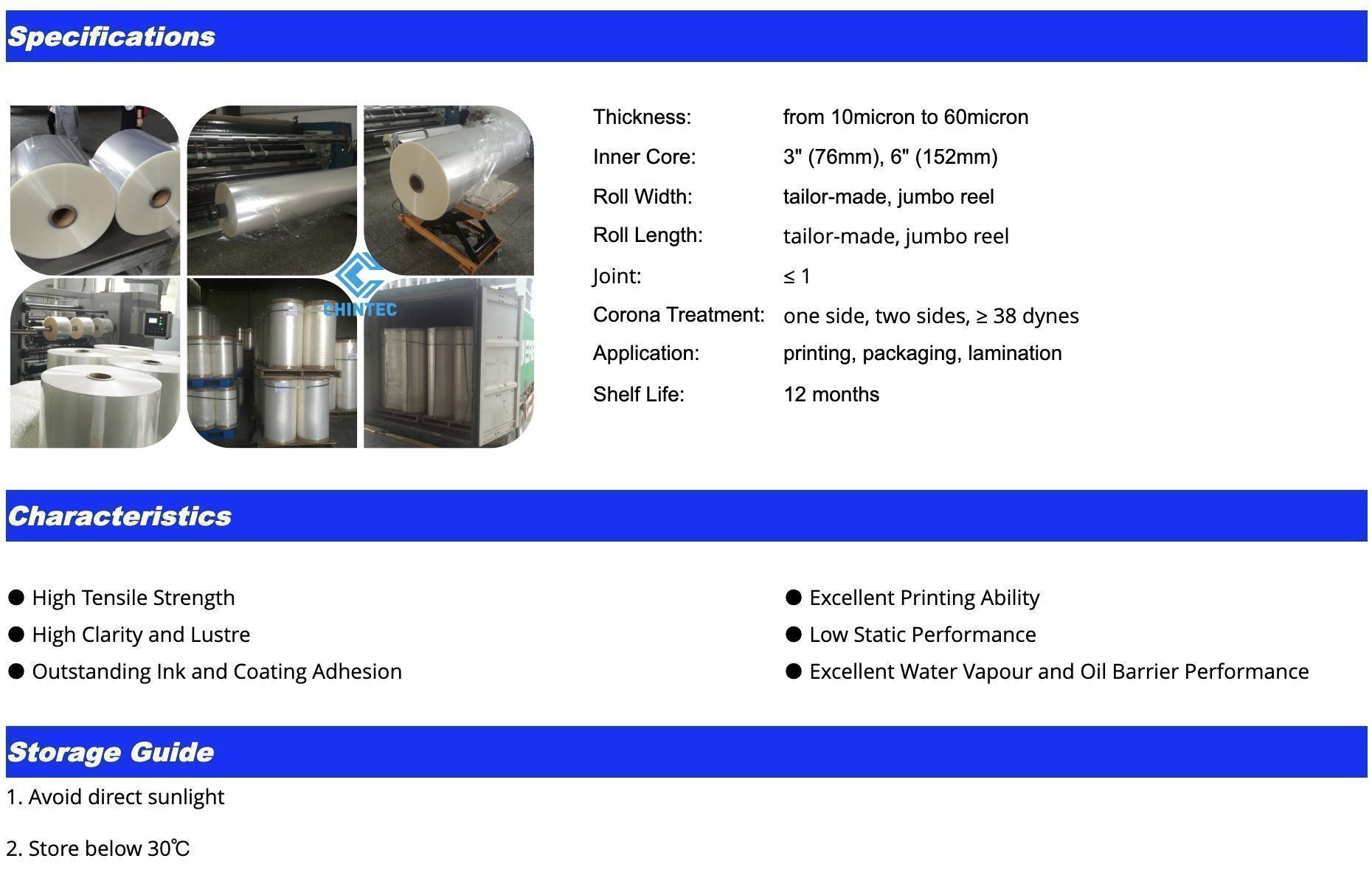 Customized Reel Sizes Plastic Printing And Packaging Material Bopp Film ...