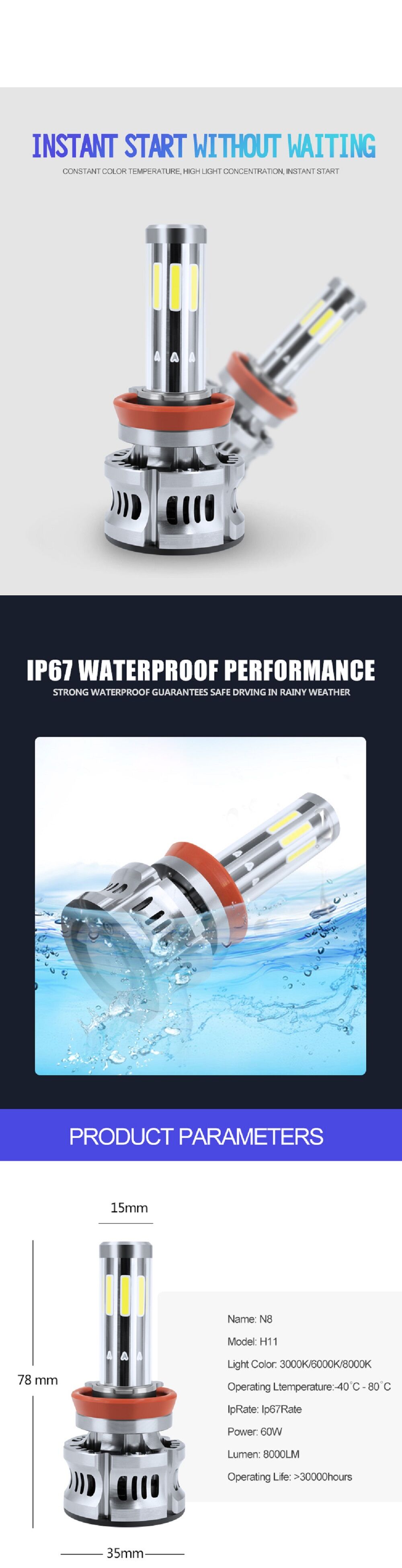 Buy Wholesale China Auto Lighting System H11 8sides Led Headlight 9006 ...