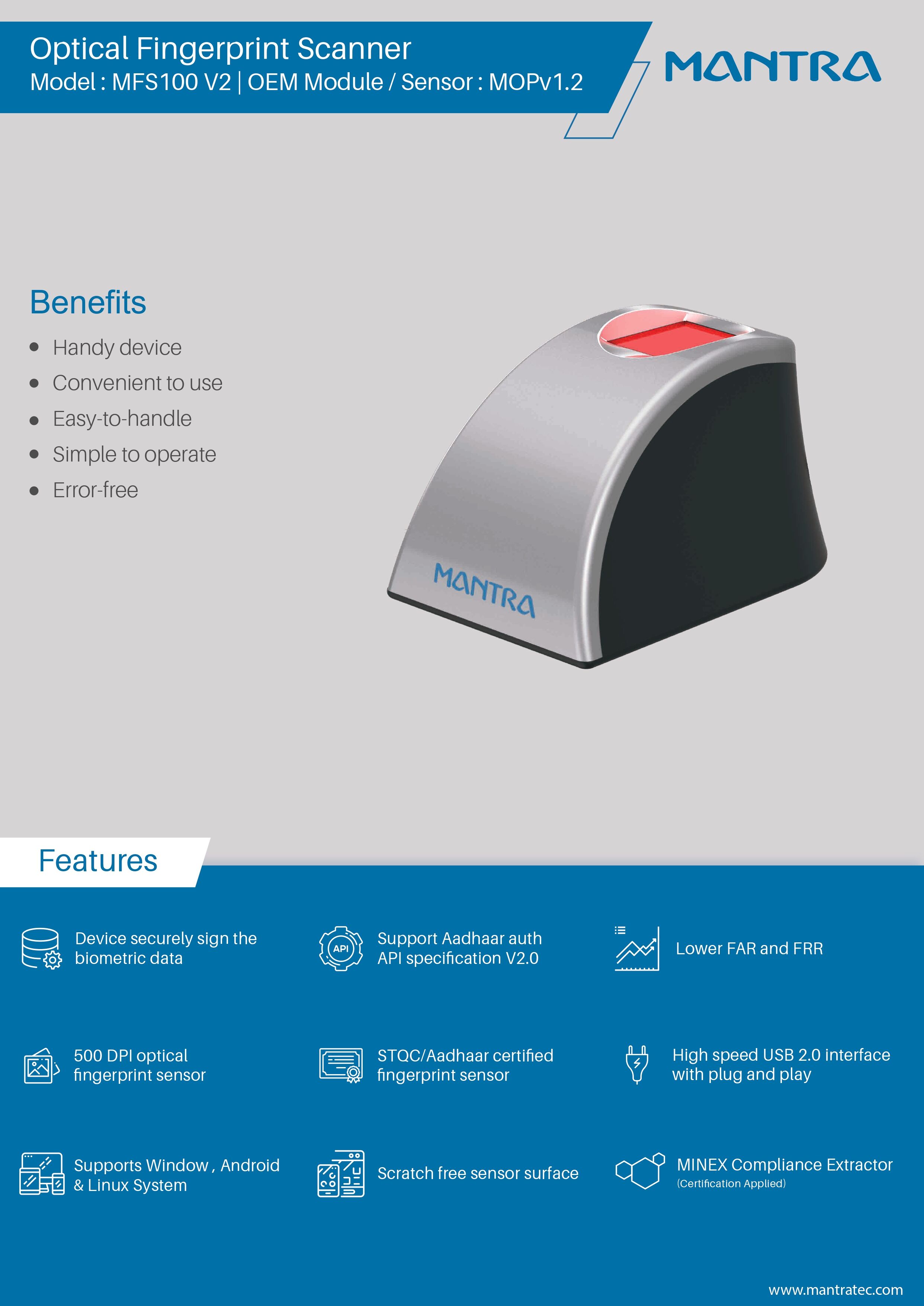 Buy Wholesale India Optical Fingerprint Scanner, Fingerprint Scanner, Mfs100 V2 Is An Elegant ...