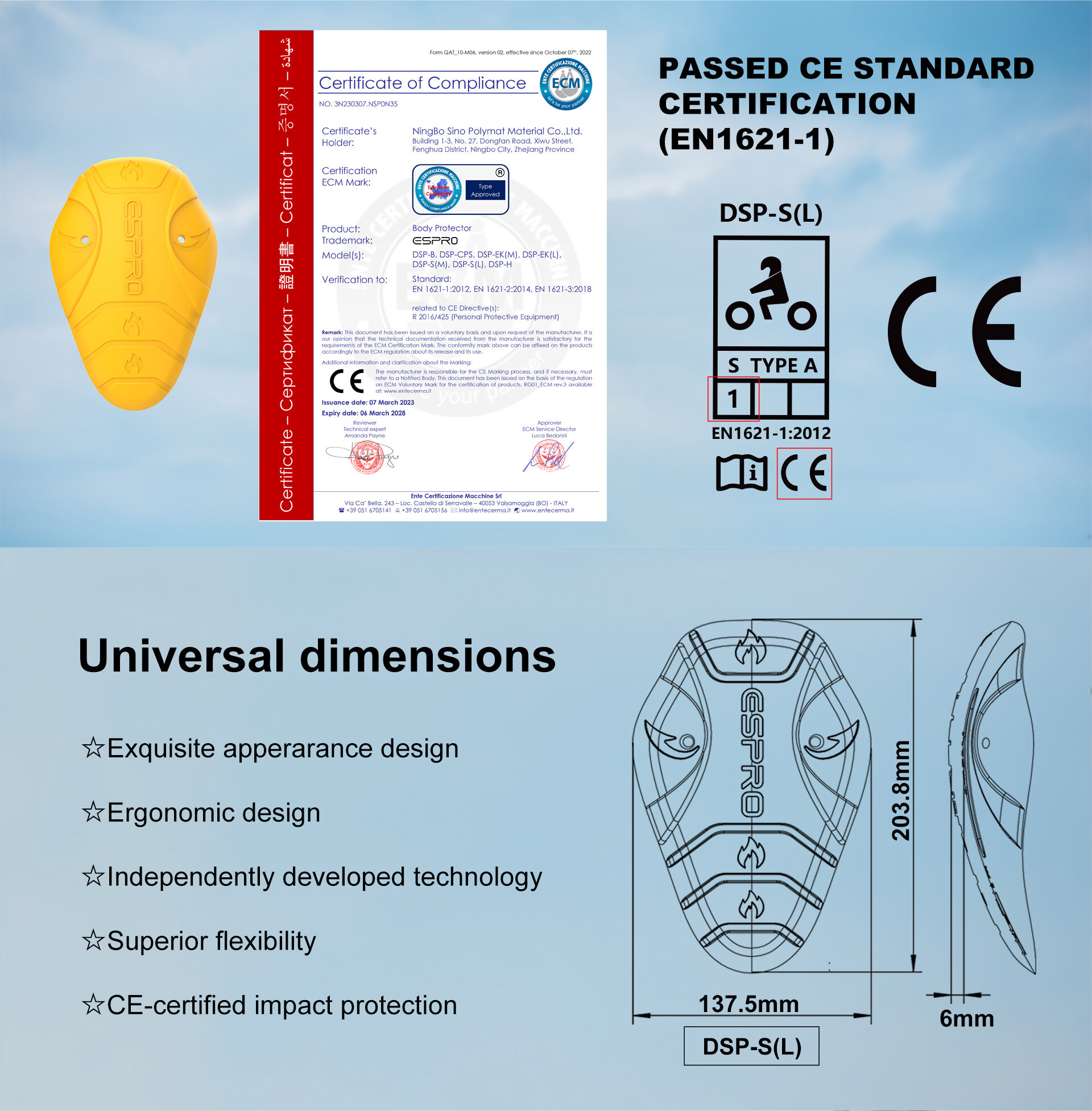 Odm Ce Level 1 Dsp Shoulder (l) Skating Protector Armor Insert Pads For ...