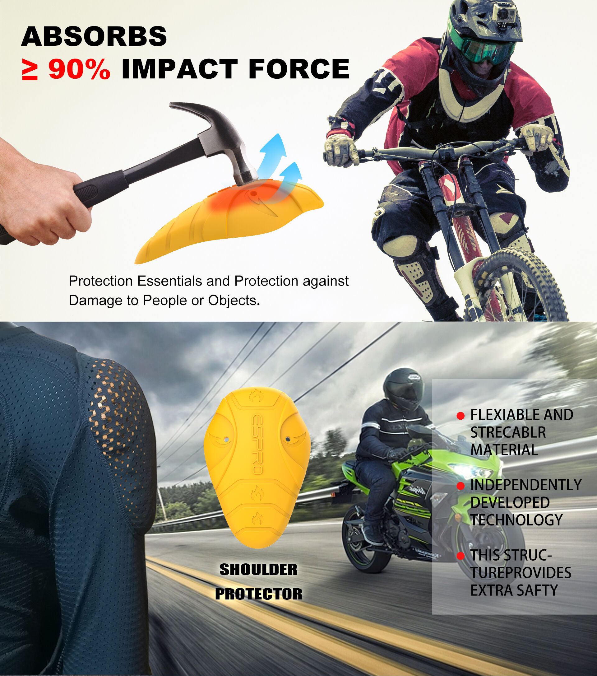 Odm Ce Level 1 Dsp Shoulder (l) Skating Protector Armor Insert Pads For ...