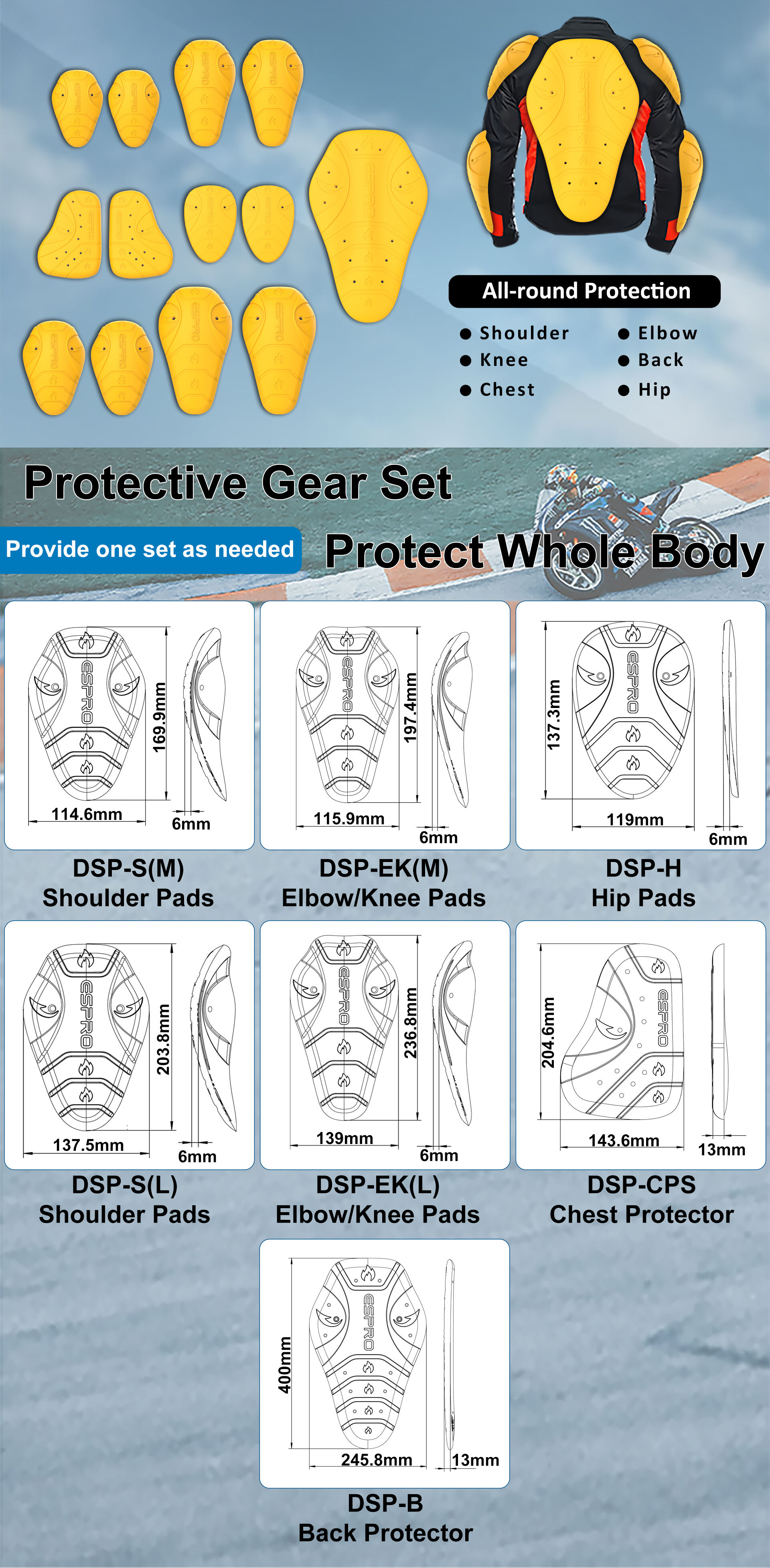 Odm Ce Level 1 Dsp Shoulder (l) Skating Protector Armor Insert Pads For ...