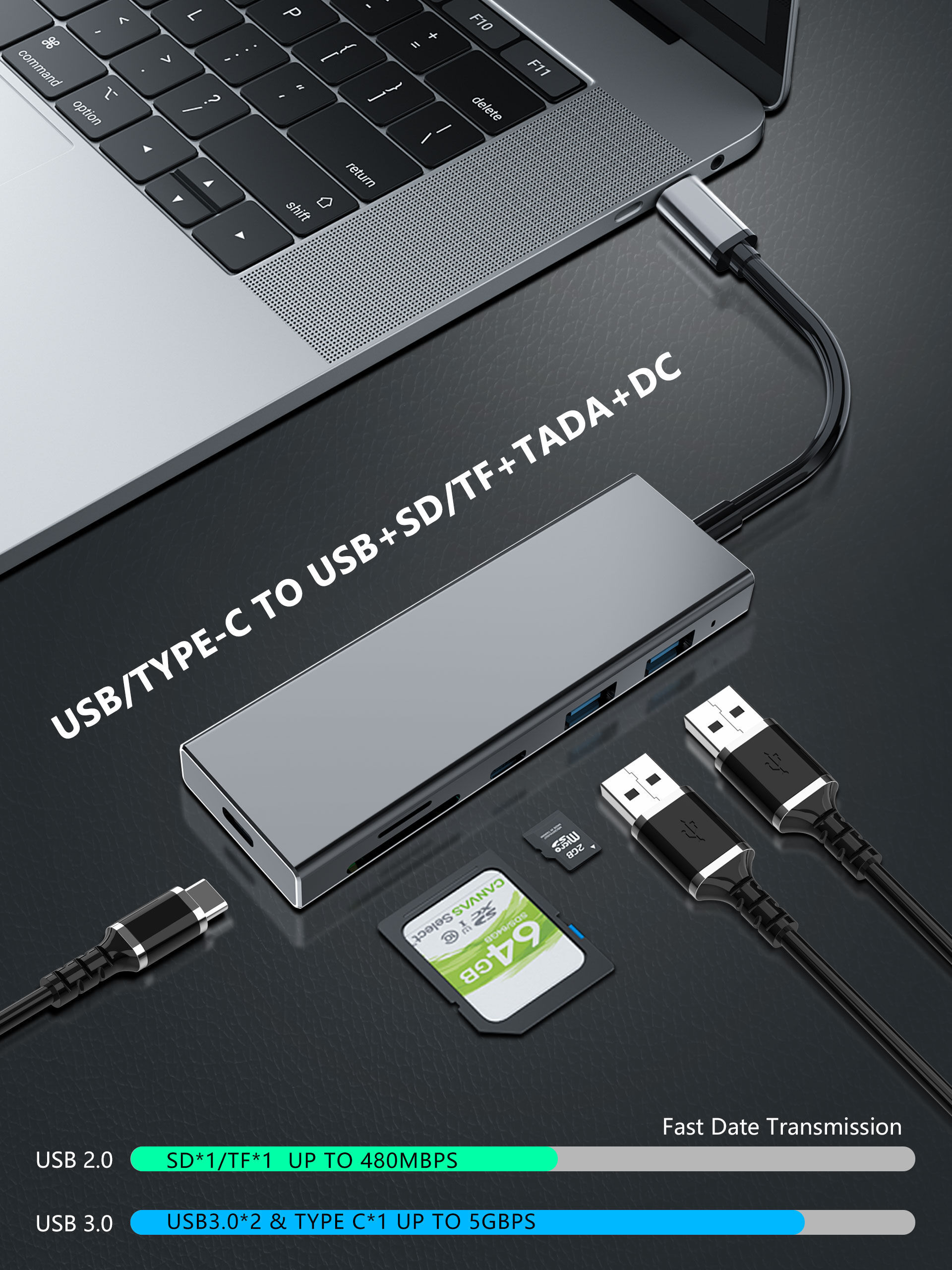 Occ Cable Usb C To Usb 3.0*2+usb C+sd/tf Adapter 6 In 1 Adapter Usb Hub ...