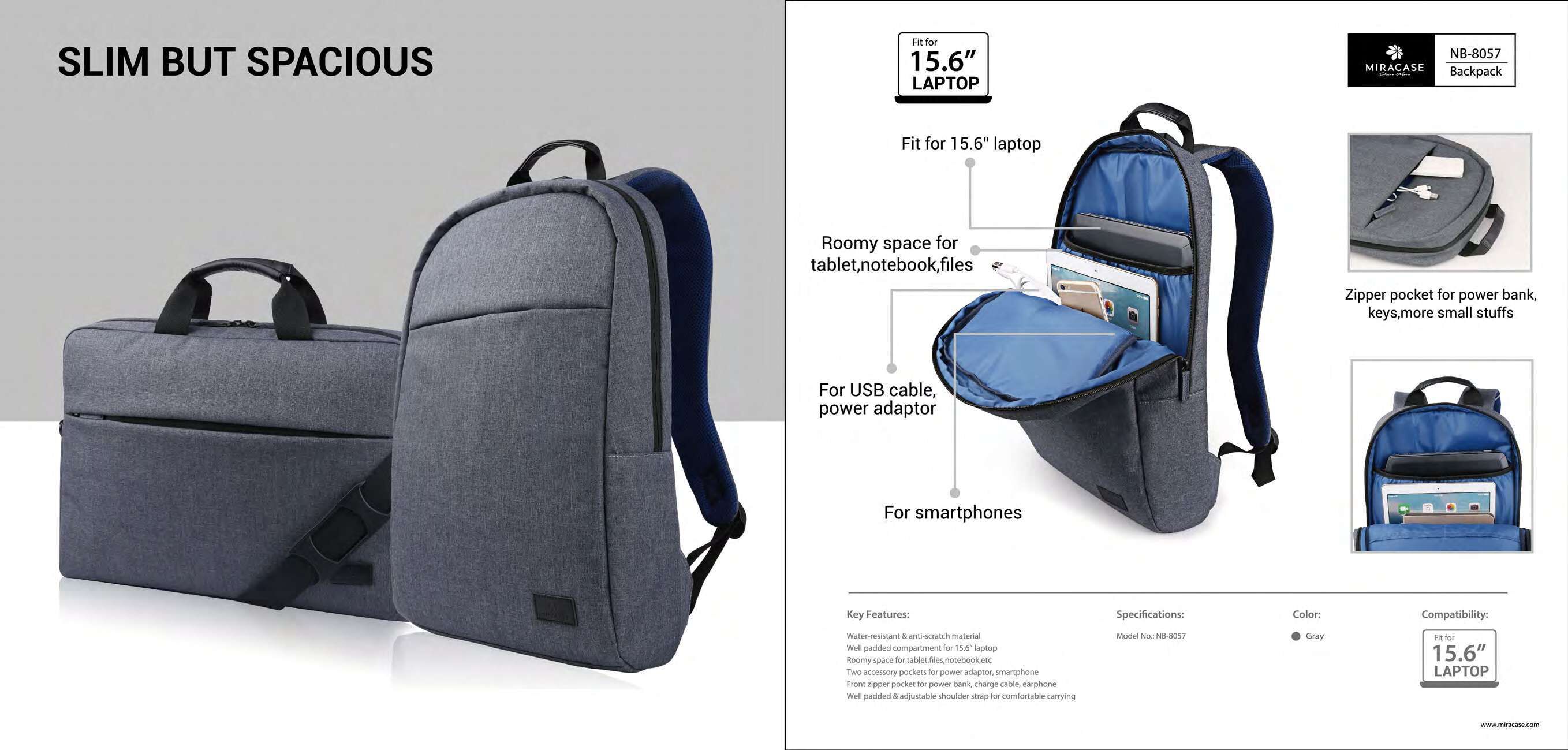 Buy Wholesale China Miracase Best Selling Slim Laptop Backpack For 15.6 ...