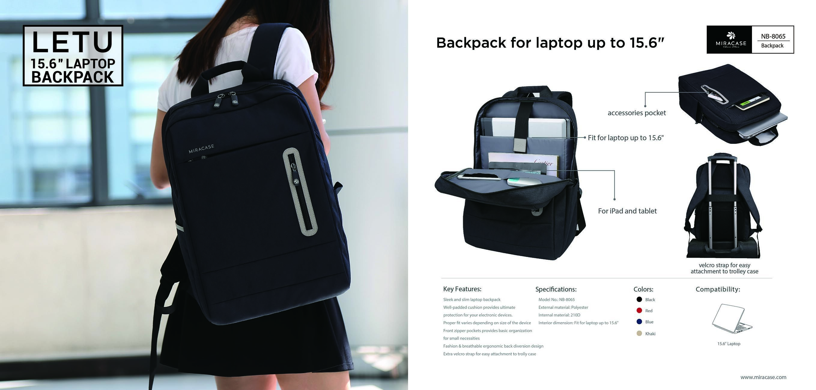 Buy Wholesale China Miracase Best Selling Letu Laptop Backpack For 15.6 ...