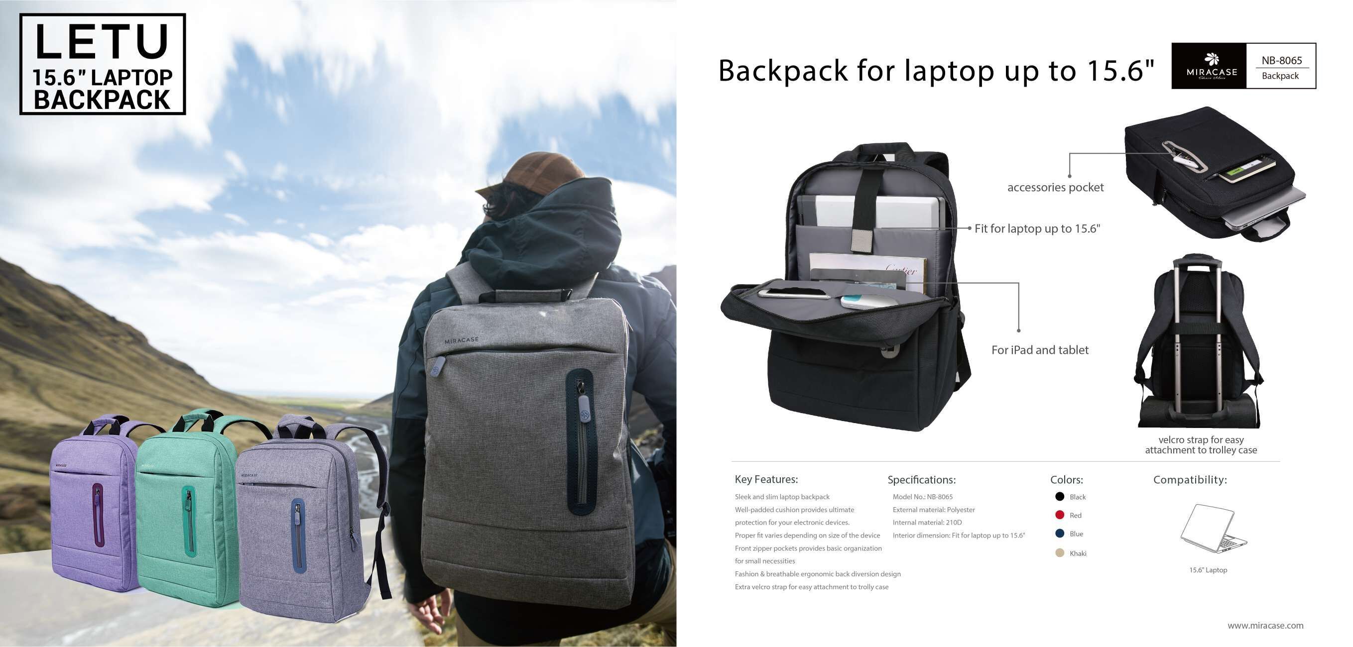 Buy Wholesale China Miracase Best Selling Letu Laptop Backpack For 15.6 ...