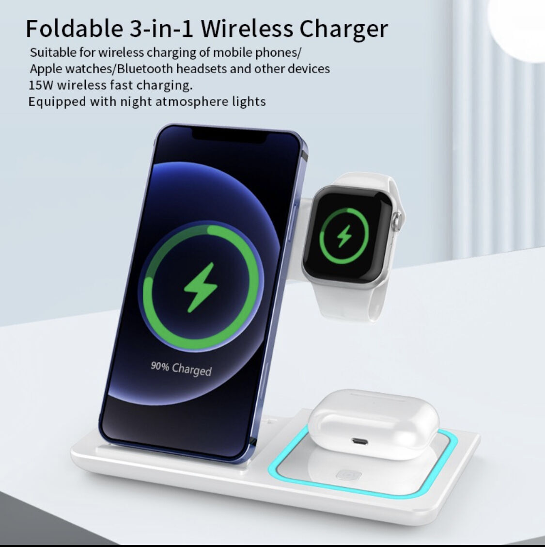 Wireless Charging Station Stand Dock Portable 3 In 1 Wireless Charger ...