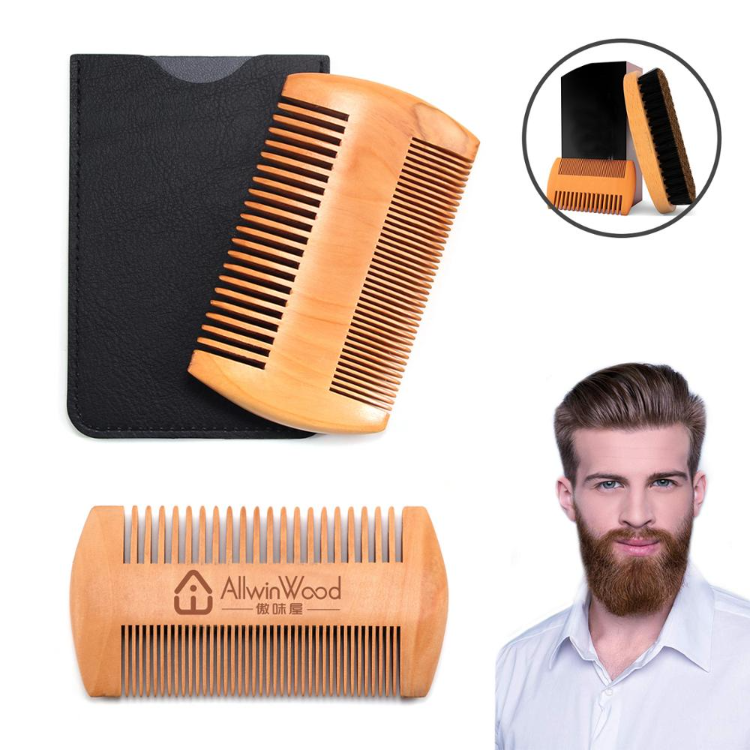 Wholesale Custom Logo Printed Wooden Beard Comb Dual Sided Double ...