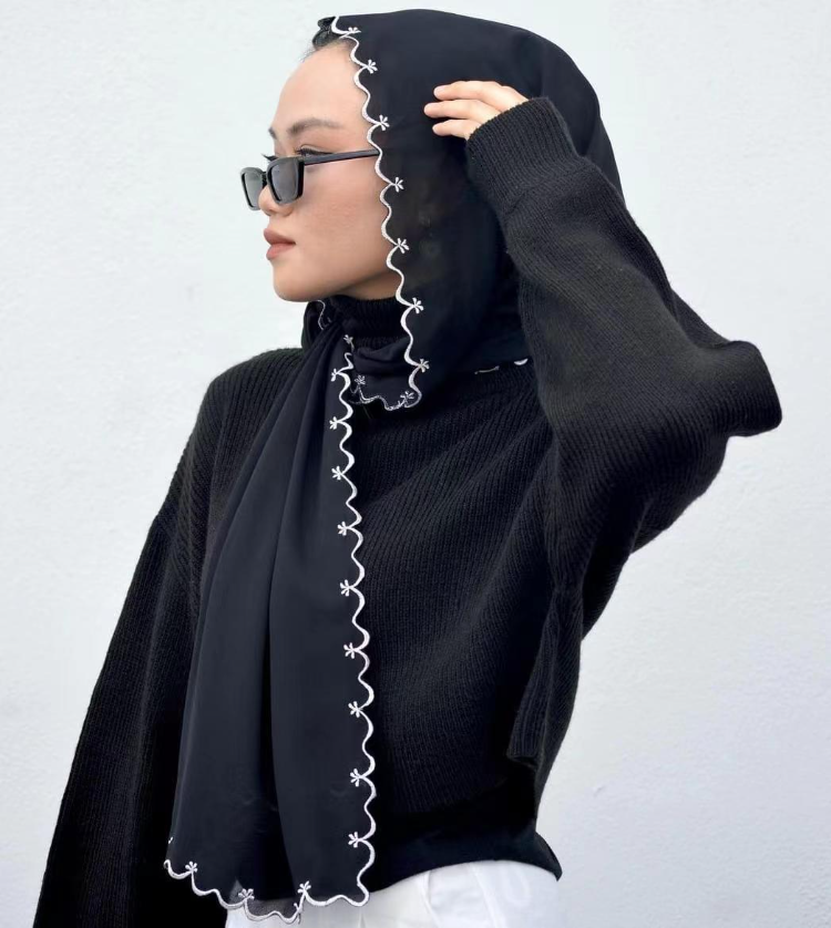 Customized Chiffon Scallop Embroidery Scarf Headscarves Malaysian Hijab ...