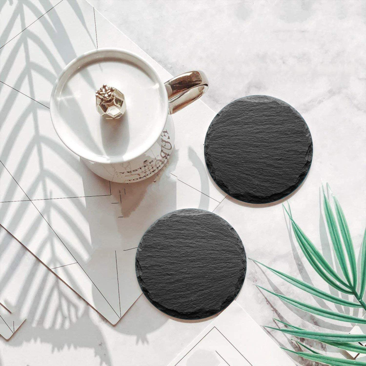Buy Wholesale China Slate Stone Coasters Wholesale Handmade Round Black ...