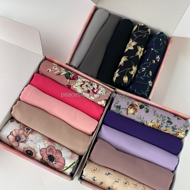 Buy Wholesale China Gift Box Muslim Printed Chiffon Hijab Scarf Arab ...