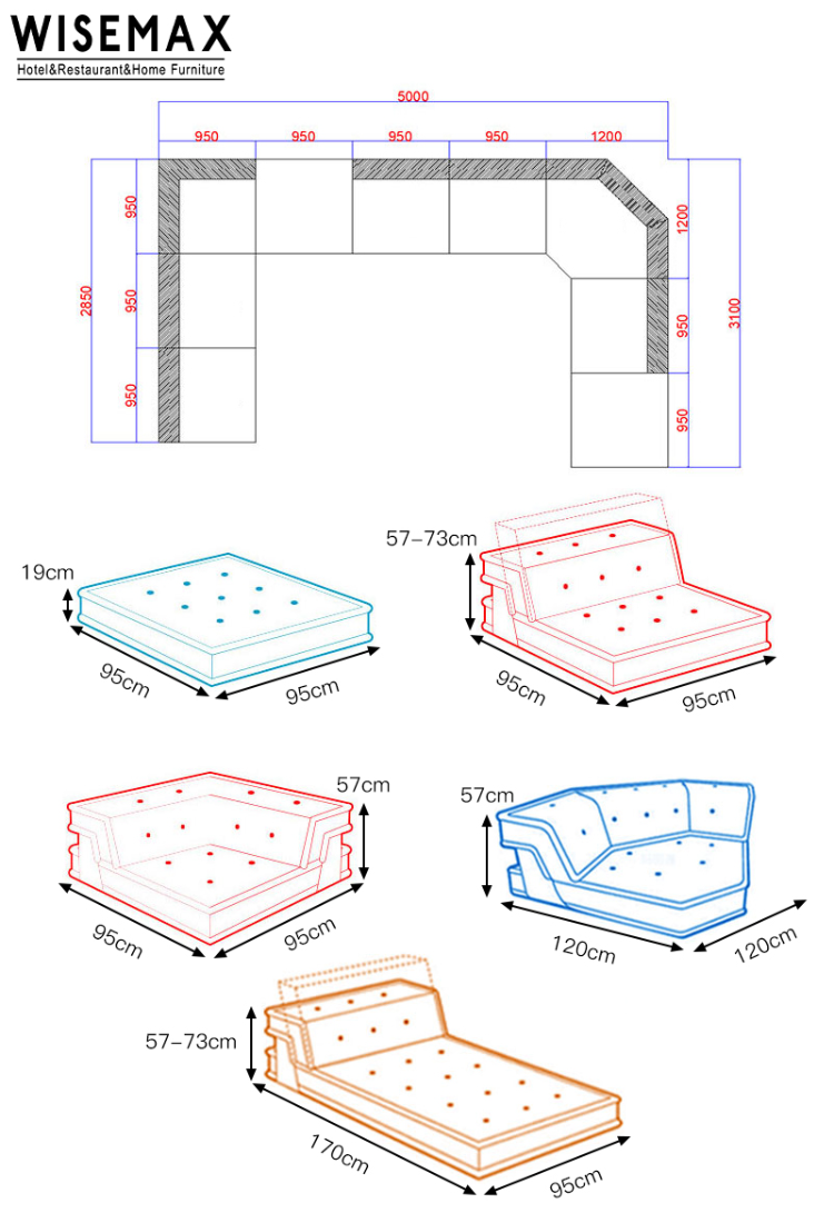 Wisemax Furniture Living Room Fabric Sofas Set Big Size Sectional Sofa ...