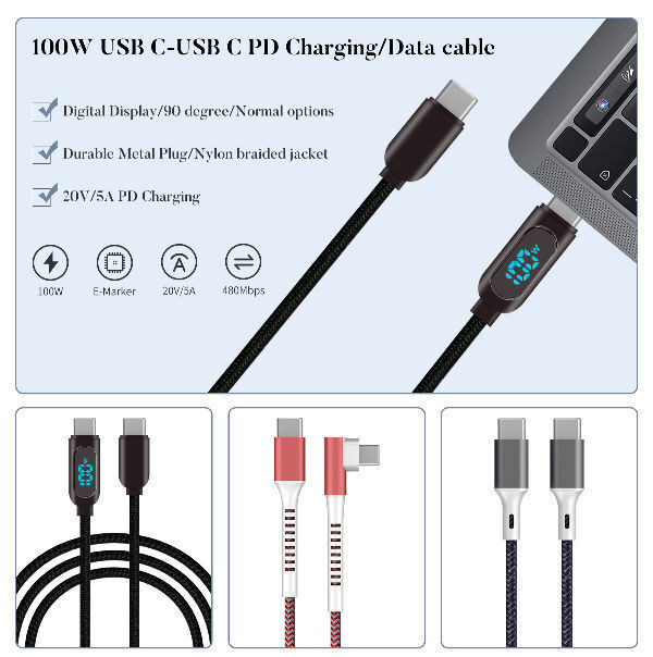 Display 480mbps Digital 5a 100w Usb Type C Data Cables, Type C Cable ...