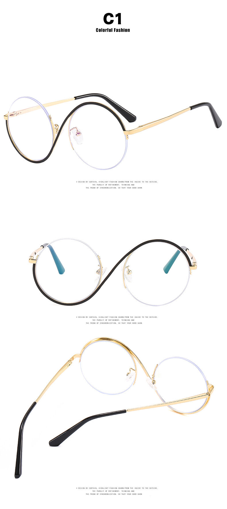 Buy Wholesale China Feroce Cat Eye Fashion Half Frame Round Metal Stylish Blue Light Blocking