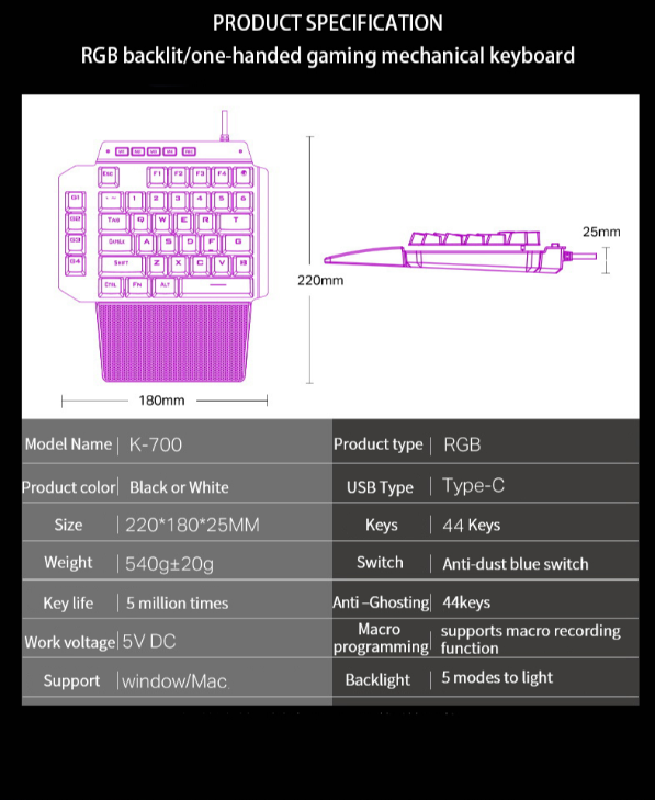 44 Keys Single One Hand Gaming Mechanical Gaming Keyboard. - Expore ...