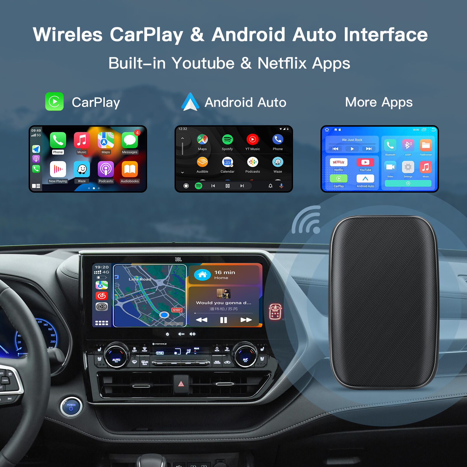 Compre Carabc Android 11 Sem Fio Carplay Ai Box Android Auto Adaptador Qcm 4-core Android ...