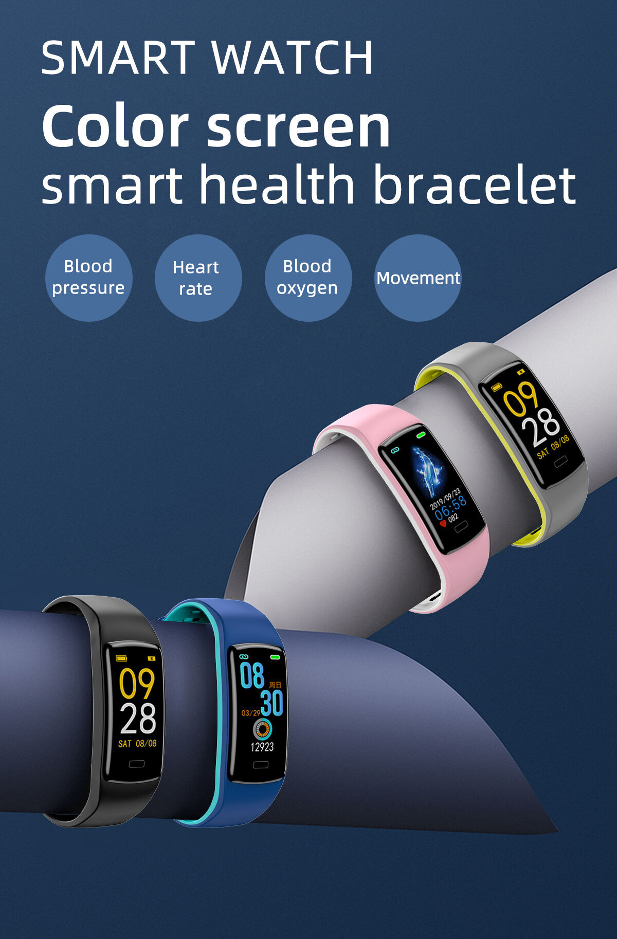 High Quality Smart Bracelet H01c Blood Pressure Health Ip67 Fitness Tracker Wristband, Wristband ...