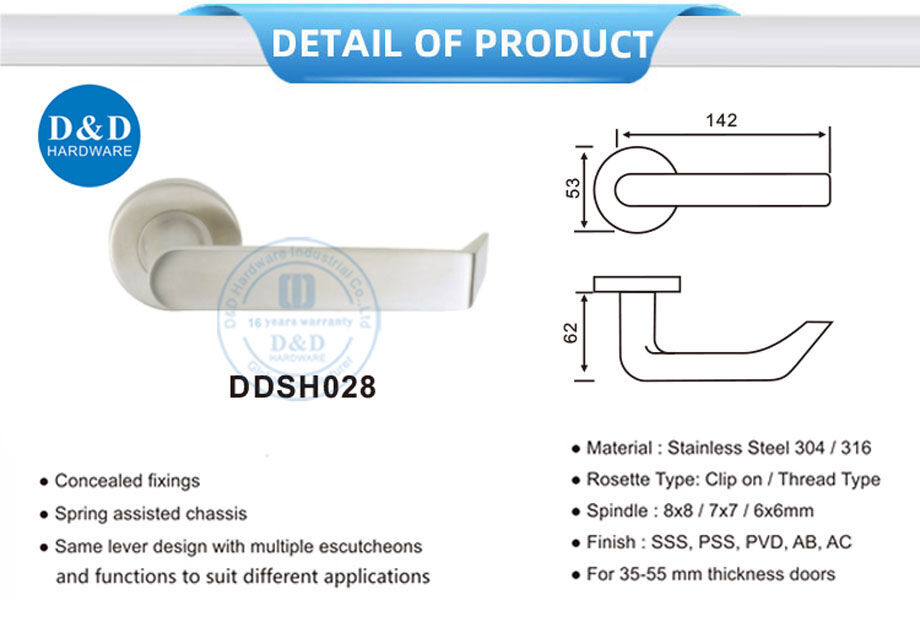Standard Durable Door Handle Fire Rated Stainless Steel Solid Lever ...