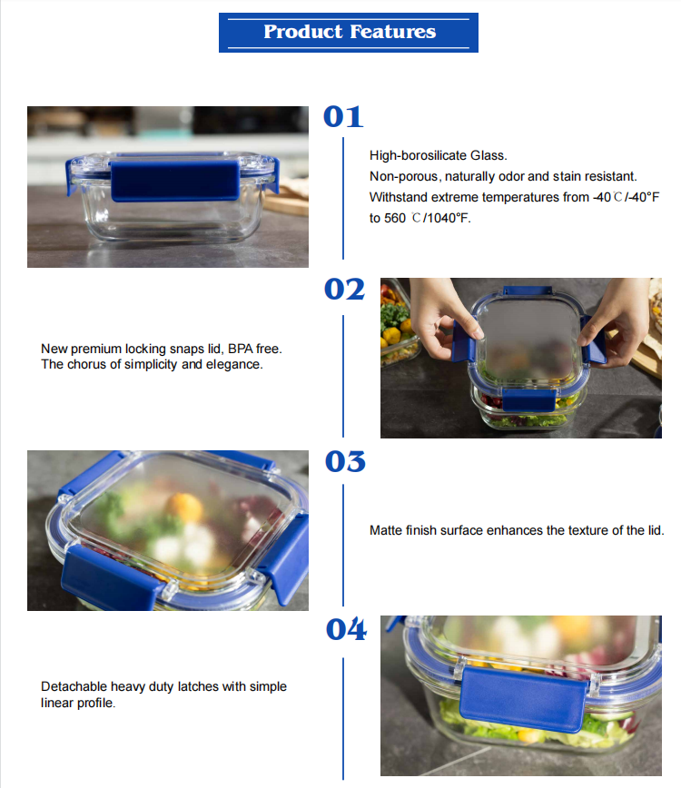 Bpa Free Takeway Light Weight Glass Food Prep With Snap Locking Lids ...