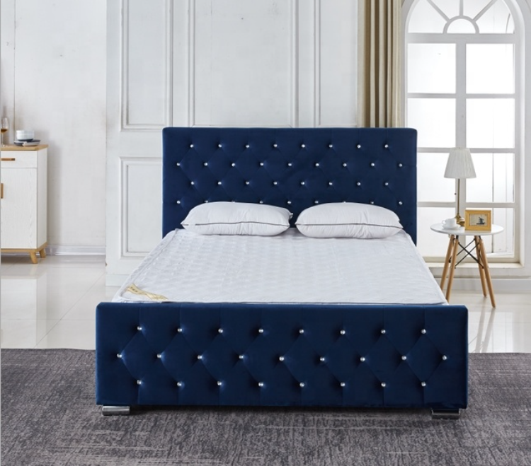Buy China Wholesale 2021 Popular Luxury Navy Blue Velvet Fabric Bed ...