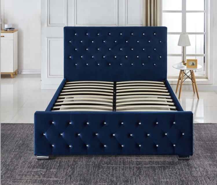 Buy China Wholesale 2021 Popular Luxury Navy Blue Velvet Fabric Bed ...