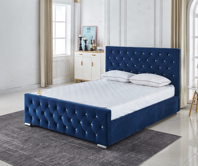 Buy China Wholesale 2021 Popular Luxury Navy Blue Velvet Fabric Bed ...
