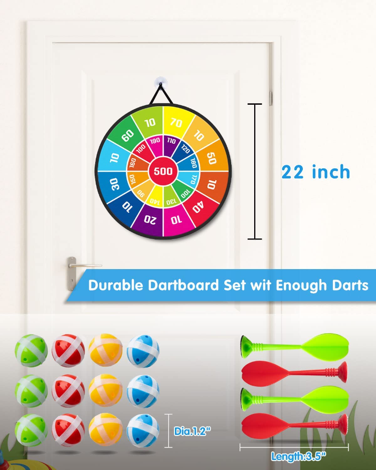 Dart Board For Kids With 12 Sticky Balls 4 Darts, Safe Indoor Outdoor ...