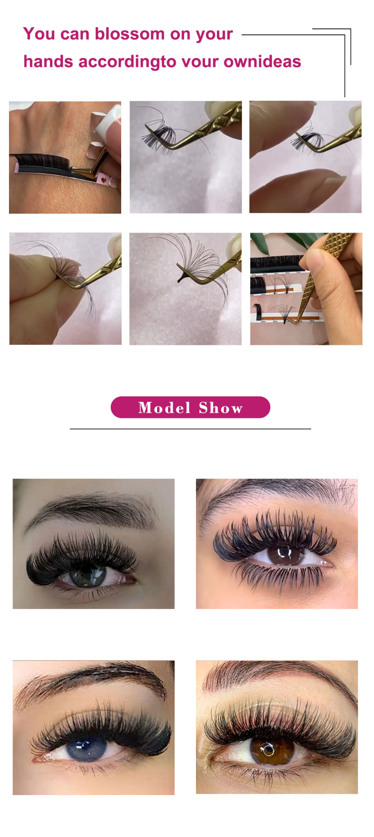 Private Label Mink Individual Eyelash Extension Wholesale Cashmere Volume Lash Trays Easy Fan ...