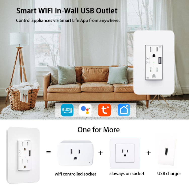 Alexa Homekit Smart Wifi Power Us Standard Household Socket Receptacle ...