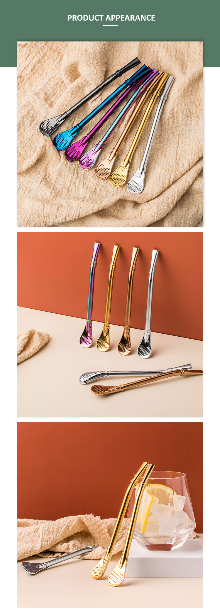 Various Color 304 Stainless Steel Yerba Bombilla Tea Mate Spoon Straw ...