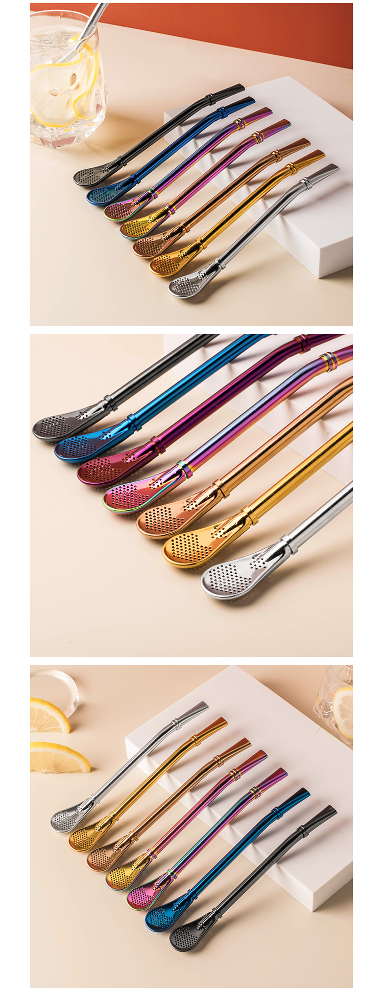 Various Color 304 Stainless Steel Yerba Bombilla Tea Mate Spoon Straw ...