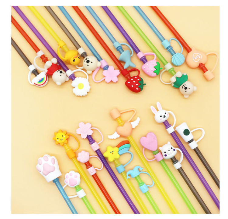 Reusable Metal Straws Tips Dust Toppers Covers Silicone Drinking Straw ...