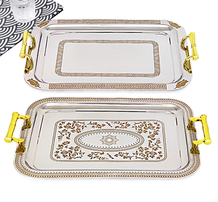 Buy Wholesale China Stainless Steel Serving Tray Set Arabic Gold Metal ...