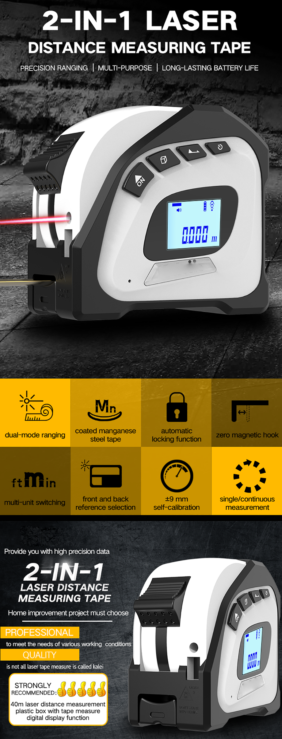 Buy Wholesale China 2 In 1 Laser Range Digital Tape Measure Digital ...