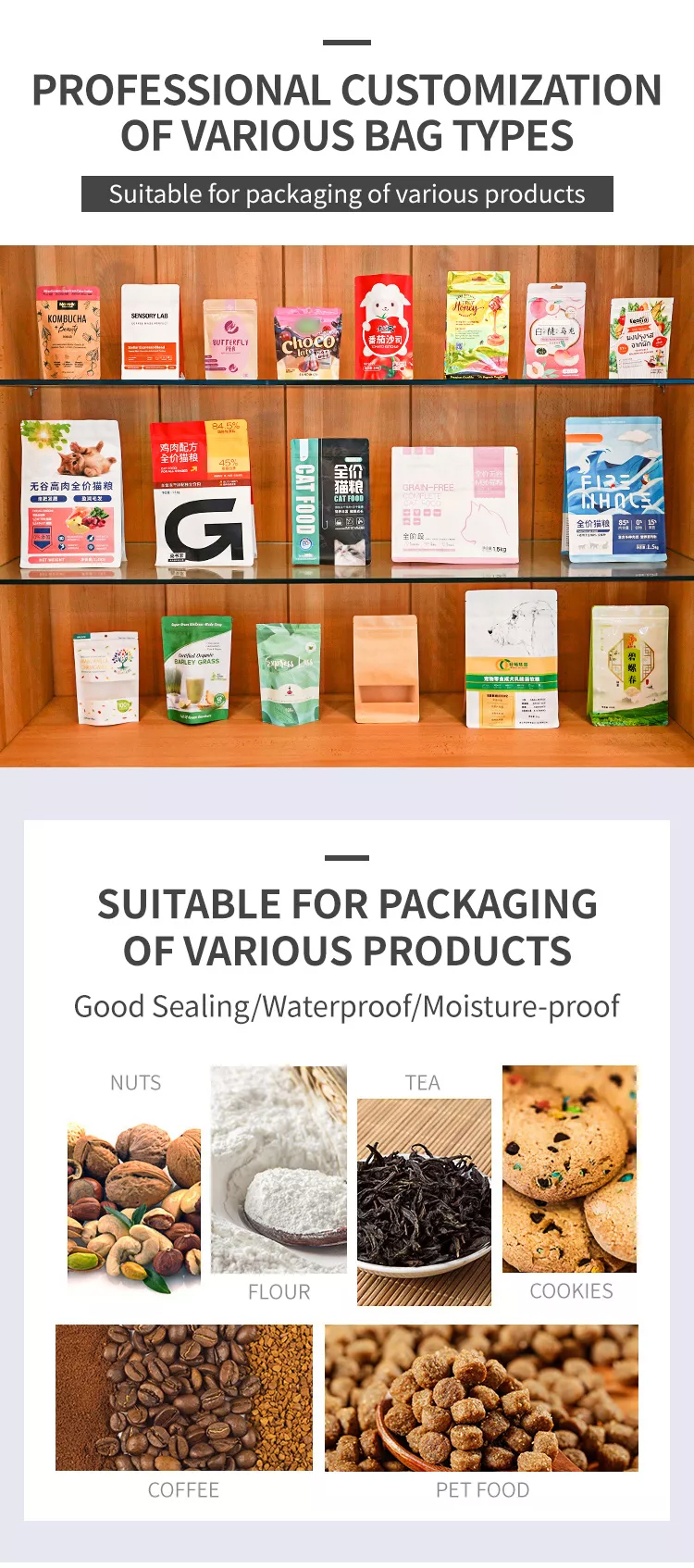 Low Moq Custom Stand Up Pouch With Zipper For Food Cookie Packaging Zip ...