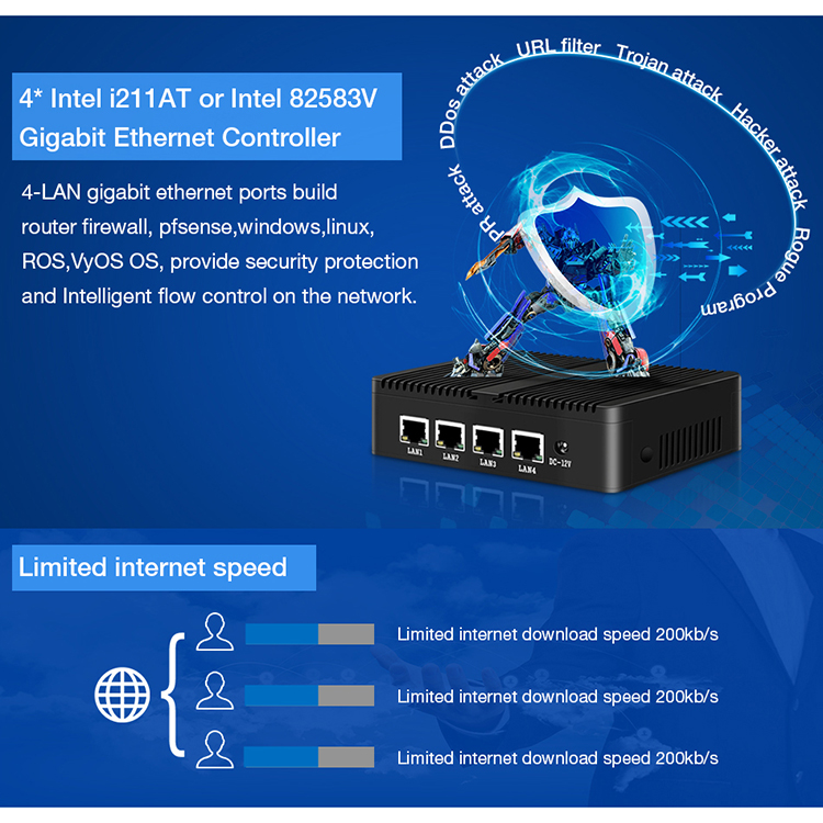 Pfsense Gateway Firewall Router Mini Pc Fanless Industrial Computer In ...