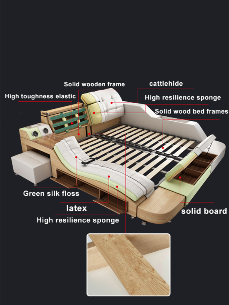 Hot-selling Smart Bedroom Furniture Multi-function Leather Bed Modern ...
