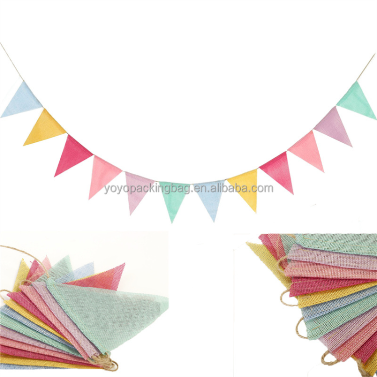 12pcs Bunting Rainbow Hanging Flags Imitated Burlap Pennant Banner ...