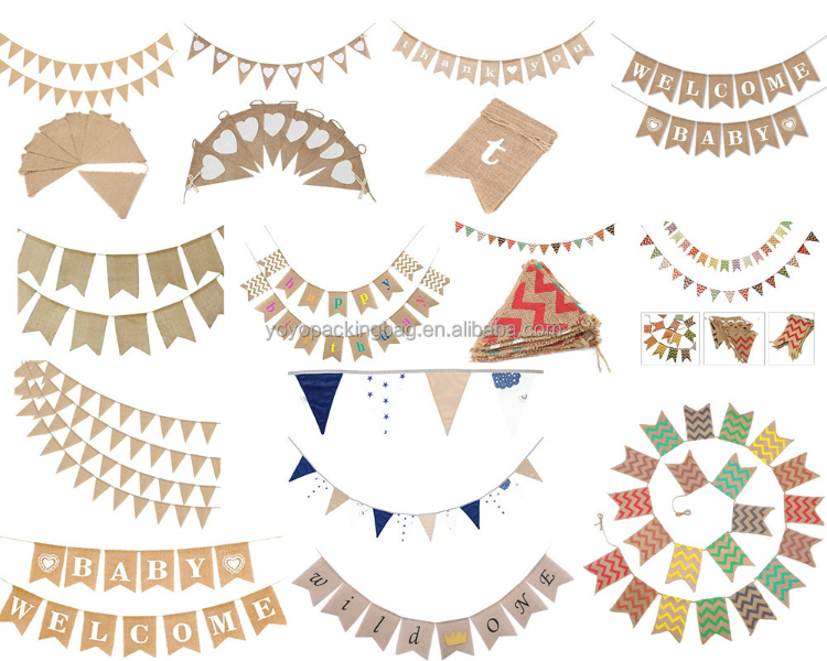 12pcs Bunting Rainbow Hanging Flags Imitated Burlap Pennant Banner ...