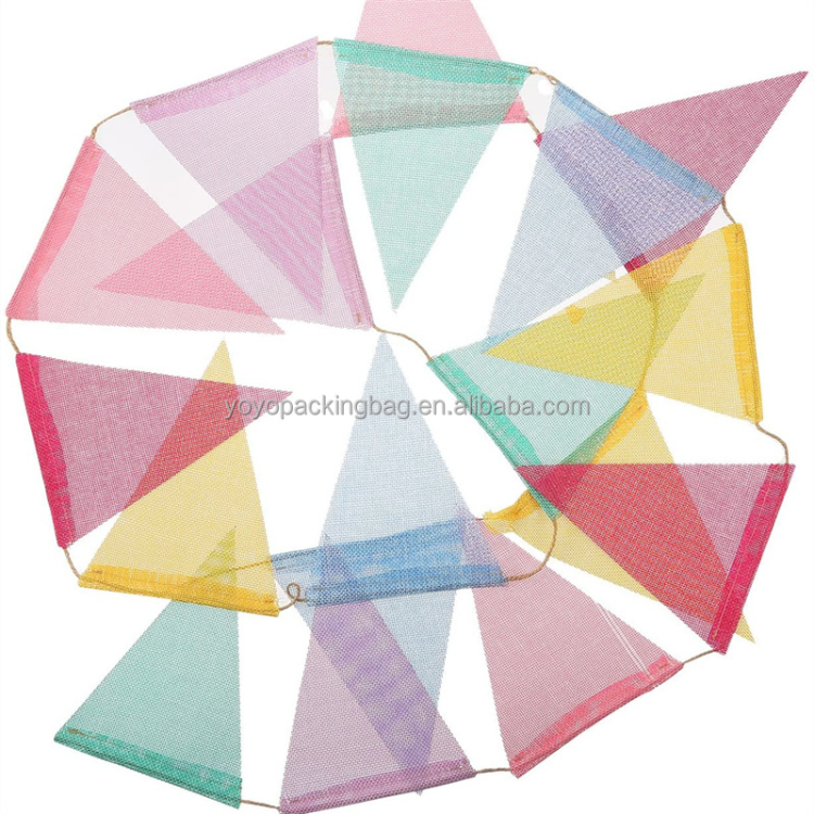 12pcs Bunting Rainbow Hanging Flags Imitated Burlap Pennant Banner ...