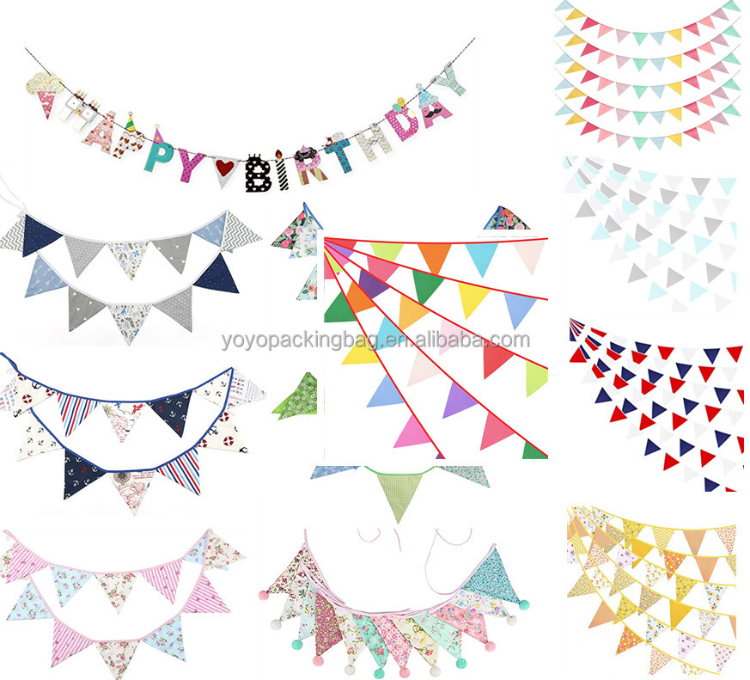 12pcs Bunting Rainbow Hanging Flags Imitated Burlap Pennant Banner ...